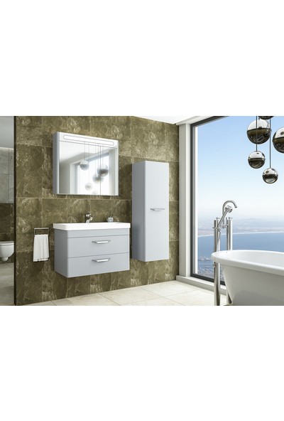 Netdeko Maria 80 cm Banyo Dolabı -Window Gri (Boy Dolap Dahil ) Netdeko Maria 80 cm Banyo Dolabı -Window Gri (Boy Dolap Dahil )