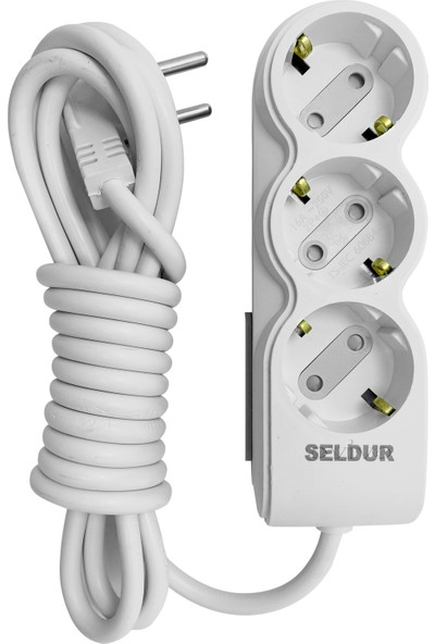 Seldur Üçlü Çocuk Korumalı Topraklı Priz 2mt Beyaz