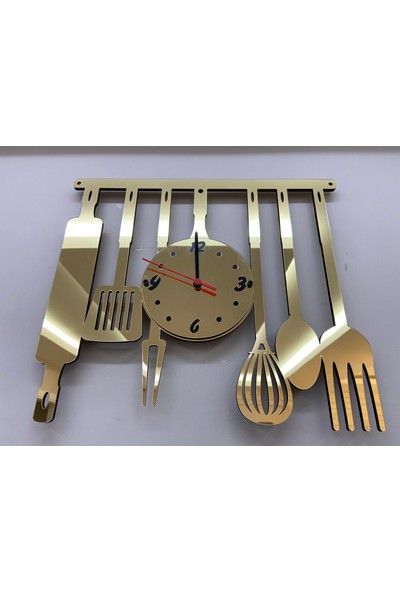 Ankebut Dekoratif Gold Aynalı Pleksili 7' Li Mutfak Gereçleri Mutfak Saati