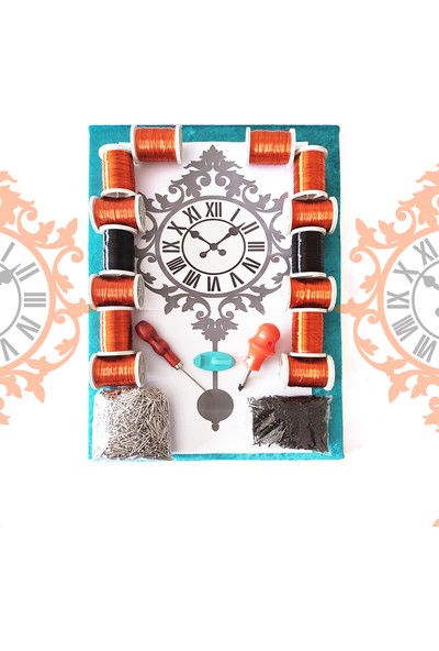 Tuğra Tablo Filografi Set Saat Çalışması & 30 x 40 Kumaş Kaplı Tahta