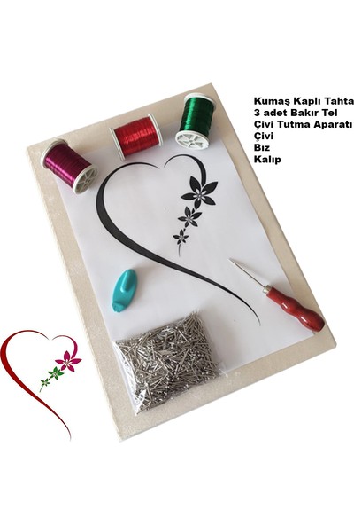 Tuğra Tablo Filografi Set Kalp'li Çiçek Çalışma Seti & Kumaş Kaplı Tahta Tuğra Tablo Filografi Set Kalp'li Çiçek Çalışma Seti & Kumaş Kaplı Tahta