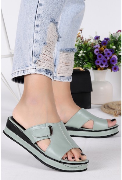 Woggo Plt 164 Cırtlı Günlük Kadın Terlik Mint Yeşili