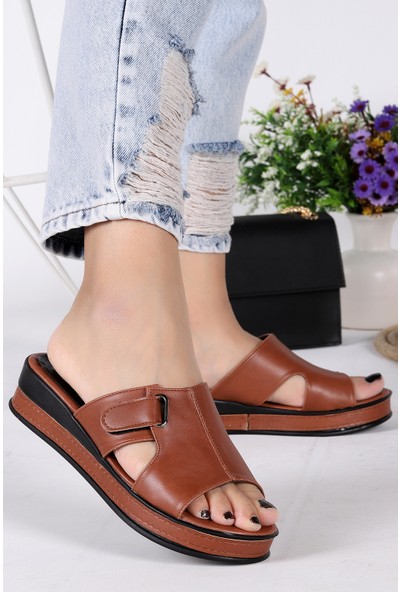 Woggo Plt 164 Cırtlı Günlük Kadın Terlik Taba