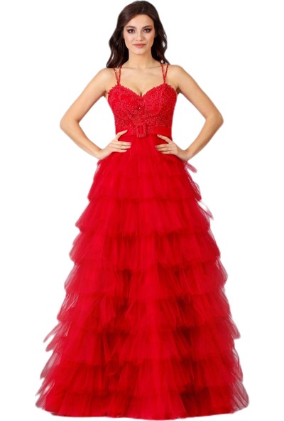 Niobe Degaje Yaka Askılı Fırfırlı Tül Detaylı Abiye, Mezuniyet Elbisesi Niobe Degaje Yaka Askılı Fırfırlı Tül Detaylı Abiye, Mezuniyet Elbisesi