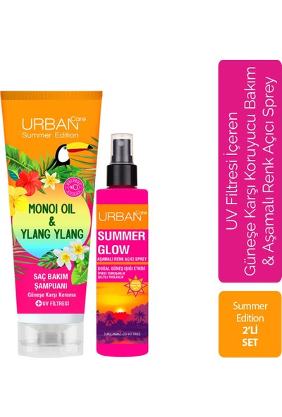 URBAN Care Summer-Monoi Yağı&Ylang Ylang Güneş Koruyucu Saç Bakım Şampuanı+Renk Açıcı Sprey-Vegan URBAN Care Summer-Monoi Yağı&Ylang Ylang Güneş Koruyucu Saç Bakım Şampuanı+Renk Açıcı Sprey-Vegan