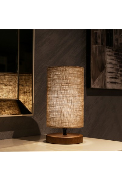 Homing Hasır Kumaş Tasarım Ahşap Ayaklı Abajur
