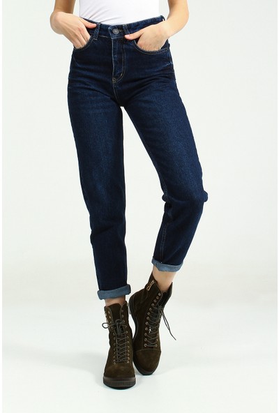 Collezione Koyu Mavi Yüksek Bel Kadın Denim Pantolon