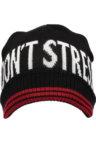 Collezione Siyah Yazı Detaylı Önü Katlı Erkek Bere