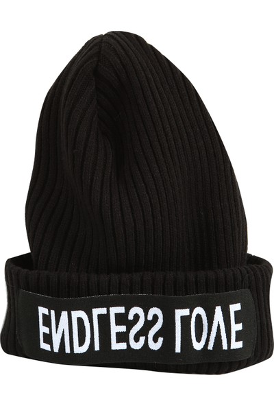 Collezione Siyah Önü Katlı Yazılı Erkek Bere