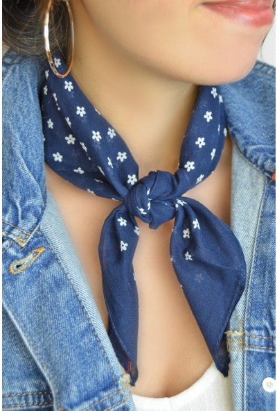 Sacce Scarves&Accessories Çiçek Desenli Lacivert Bandana