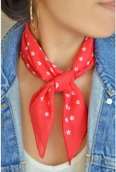 Sacce Scarves&Accessories Çiçek Desenli Kırmızı Bandana