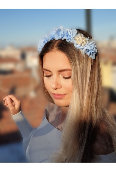 Melkady 232A - Çiçekli Şık Broşlu Taç, Lohusa Tacı, Frida, Özel Gün Tacı