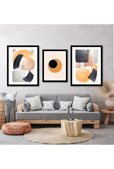 Nish Point Soyut Ay Güneş Tutulma Temalı Çerçeveli Poster Tablo Set