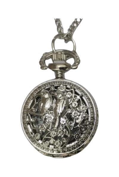 Profisher Kuvars Köstekli Mini Cep Saati Kolye Silver Çift Papağan Desen Profisher Kuvars Köstekli Mini Cep Saati Kolye Silver Çift Papağan Desen