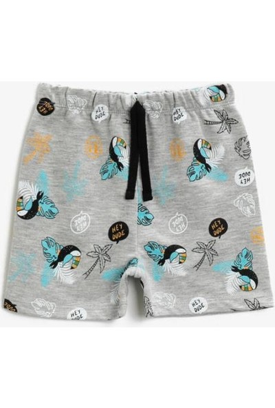 Koton Kids Erkek Bebek Gri Baskili Beli Baglamali Pamuklu Sort 1YMB48993OK