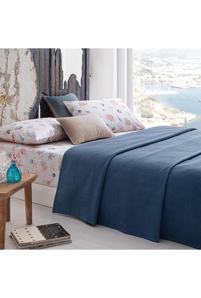 Yataş Bedding Aqua Pike Takımı %100 Pamuklu Pike Lacivert Tek Kişilik 160x240 cm