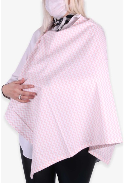 Momishop Emzirme Önlüğü Zikzak Desenli Pudra