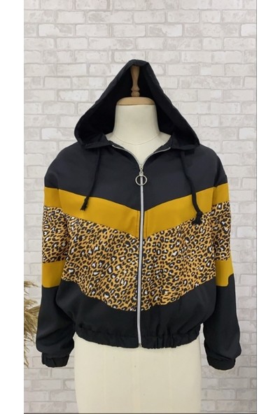 Poriento Kadın Leopar Desen Içi Astarlı Yağmurluk