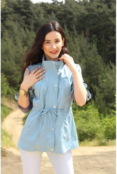 Poriento Kadın Kapüşonsuz Kolu Katlamalı Mont