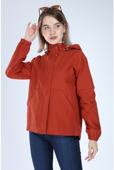 Kadın Kapüşonlu Çizgili Astarlı Trençkot