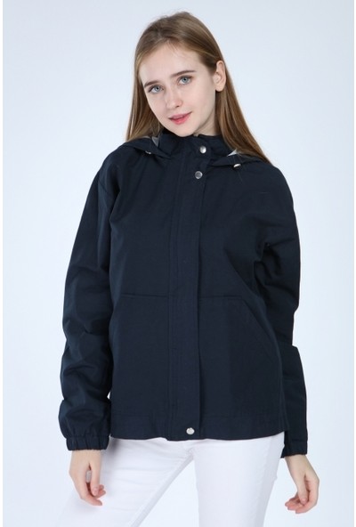 Poriento Kadın Kapüşonlu Çizgili Astarlı Trençkot