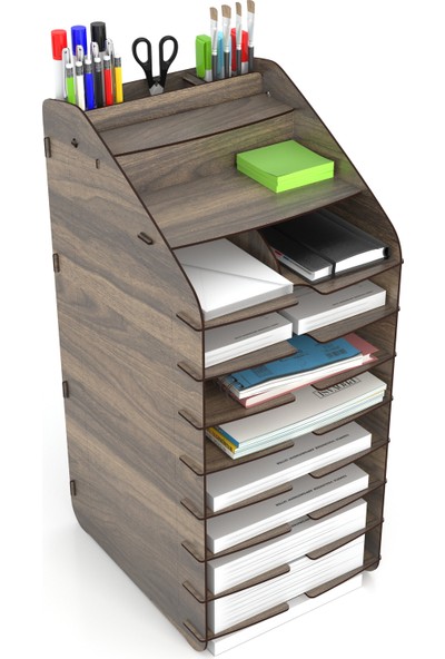 Mingitav A4 Design Otto Tower Masaüstü Organizer Evrak Rafı Ceviz