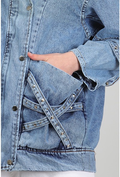 Efstyle Kol ve Cep Drop Detaylı Oversize Kot Ceket Efstyle Kol ve Cep Drop Detaylı Oversize Kot Ceket