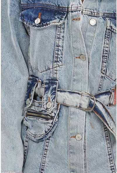 Efstyle Bag Belt Detaylı Kot Ceket Efstyle Bag Belt Detaylı Kot Ceket
