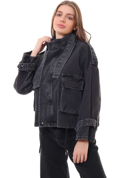 Efstyle Siyah Kargo Cepli Oversize Kot Ceket Efstyle Siyah Kargo Cepli Oversize Kot Ceket