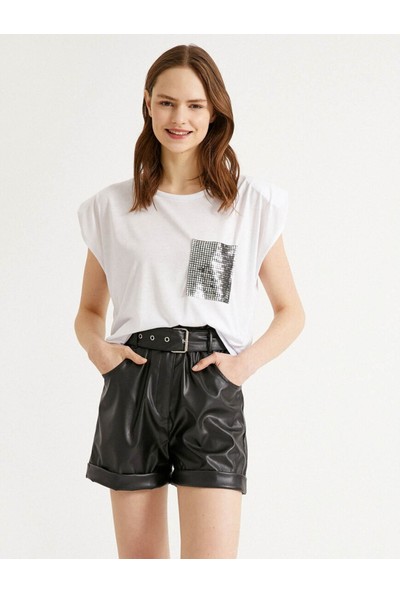 Koton Pullu Tişört Cep Detaylı Bisiklet Yaka