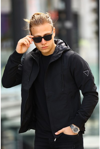 Famoda Erkek Kapüşonlu Siyah Mevsimlik Ceket