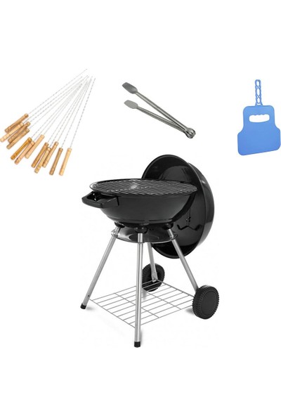 Masho Trend Porselen Kapaklı Kömürlü Mangal 44 cm + 10 Şiş + Yelpaze + Maşa - Tekerlekli Kapaklı Mangal Seti Masho Trend Porselen Kapaklı Kömürlü Mangal 44 cm + 10 Şiş + Yelpaze + Maşa - Tekerlekli Kapaklı Mangal Seti