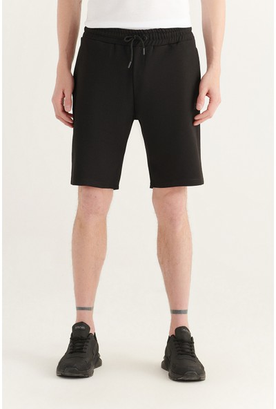 Avva Erkek Siyah Örme Düz Şort E003600