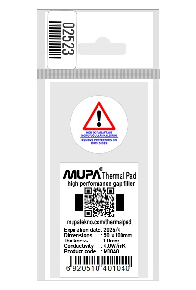 Mupa Termal Ped / Thermal Pad 1.0mm 4.0W/MK 5X10CM M1040 Mupa Termal Ped / Thermal Pad 1.0mm 4.0W/MK 5X10CM M1040