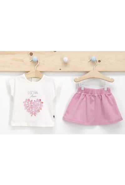 U.S. Polo Assn. U.s Polo Kız Bebek 2li Tshirt Takım USB403 Krem