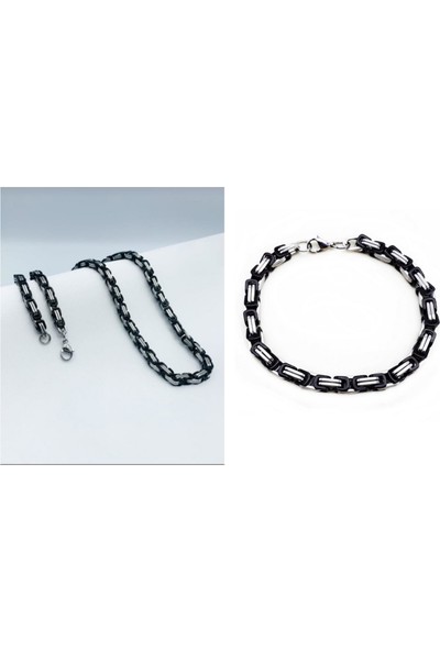 Bay Hediye Çelik Kalın 6 mm Kral Zincir Kolye Bileklik Set