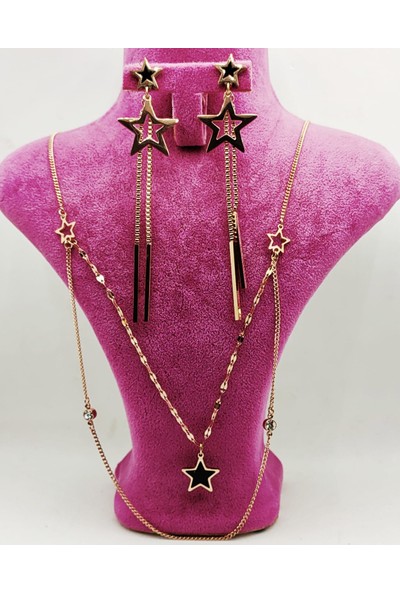 Bay Hediye Altın Kaplama Çelik Kolye ve Küpe Set