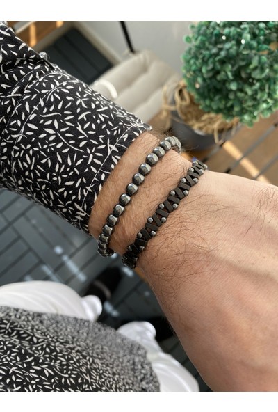 Jackferrero Zikzak ve Hematit Doğal Taş Erkek Bileklik Seti