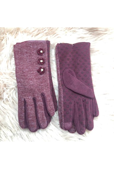 Çiçek Süslü Bordo Eldiven