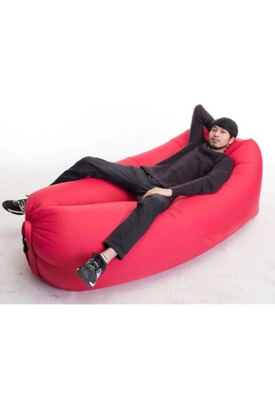 Ankaflex Lifestyle Şişme Şezlong Şişme Koltuk Pratik Şezlong Şişirilebilir Şezlong Kamp Yatağı-Kırmızı