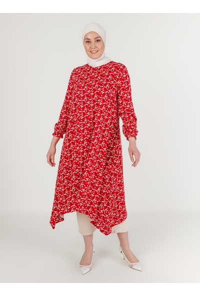 Çiçek Desenli Tunik - Kırmızı - Zenane