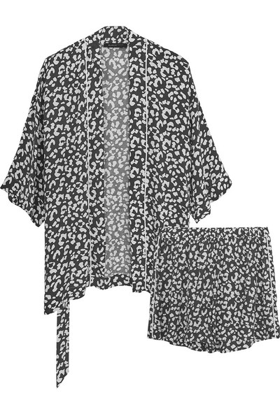 BLUECAT Leopar Haki Kimono Şortlu Kadın Takım PT5524 BLUECAT Leopar Haki Kimono Şortlu Kadın Takım PT5524