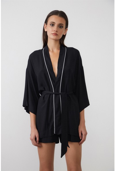 BLUECAT Siyah Kimono Şortlu Kadın Takım PT5524 BLUECAT Siyah Kimono Şortlu Kadın Takım PT5524