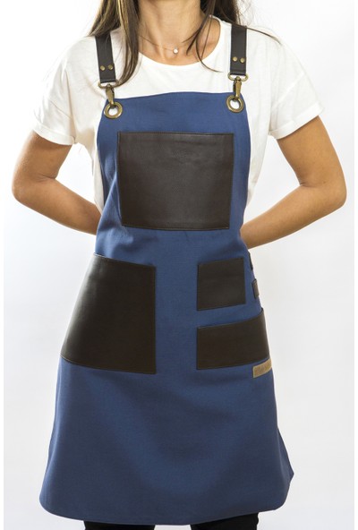 Monapron Özel Tasarım Barista Ahşap Seramik Kuaför Önlük 01B Lacivert