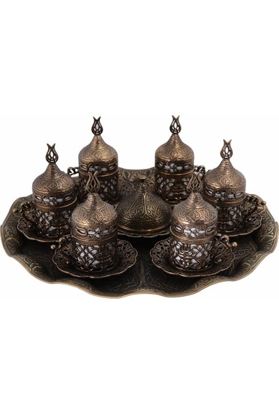 Bazaar 4 Osmanlı Lale Motifli Türk Kahvesi Seti 6 Kişilik - Antik Sarı - Bazaar 4 Osmanlı Lale Motifli Türk Kahvesi Seti 6 Kişilik - Antik Sarı -