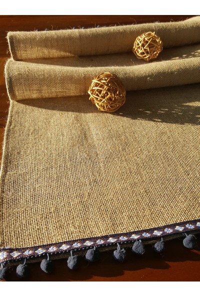 ZeyHome Ponpon Süslemeli Jut Runner 145X45