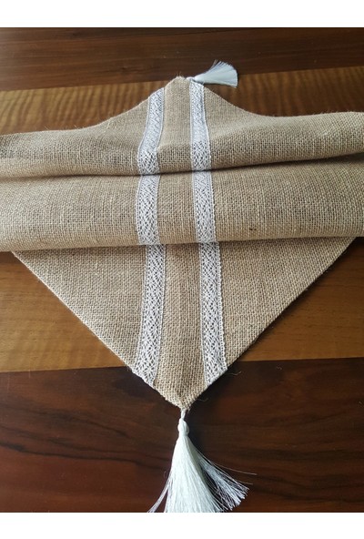 ZeyHome Jüt Kumaş Üzerine Dantel Işlemeli Runner 100X45 cm