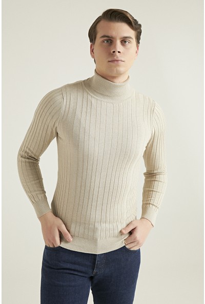 Ds Damat Slim Fit Bej Fitilli Kazak