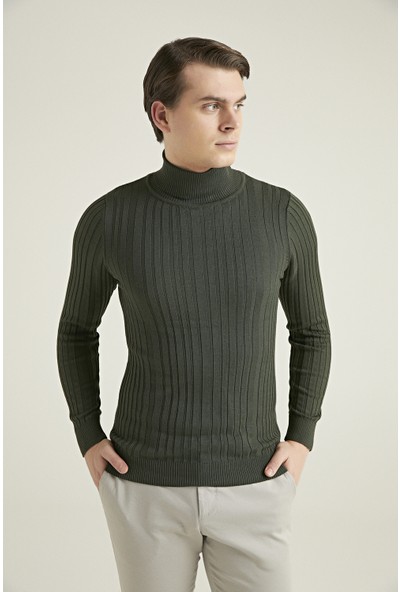 Ds Damat Slim Fit Haki Fitilli Kazak