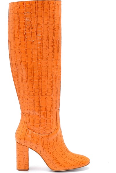 Derimod Kadın Deri Kroko Desenli Topuklu Çizme